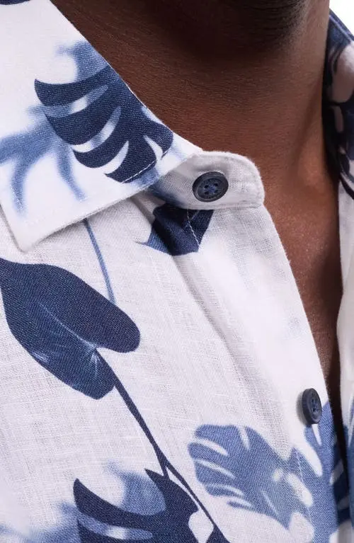 Bugatchi Orson Shaped Fit Leaf Print Short Sleeve Button-up Shirt
