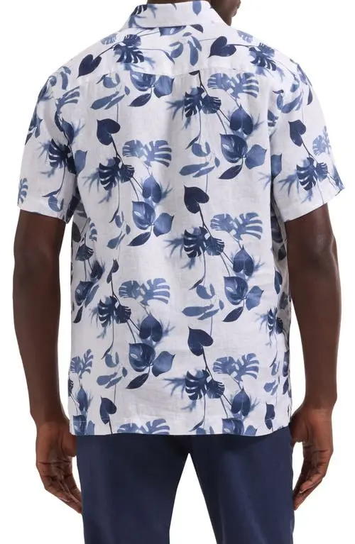 Bugatchi Orson Shaped Fit Leaf Print Short Sleeve Button-up Shirt