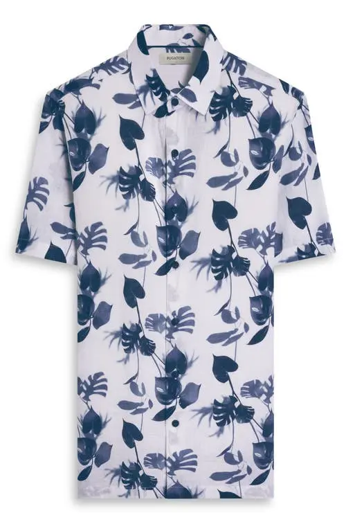 Bugatchi Orson Shaped Fit Leaf Print Short Sleeve Button-up Shirt