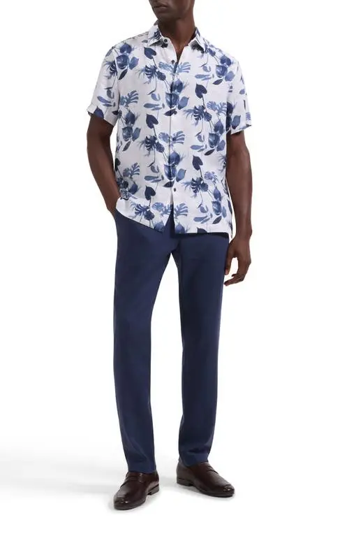 Bugatchi Orson Shaped Fit Leaf Print Short Sleeve Button-up Shirt