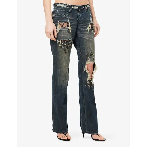 JADED LONDON Distressed Studded Denim Jeans