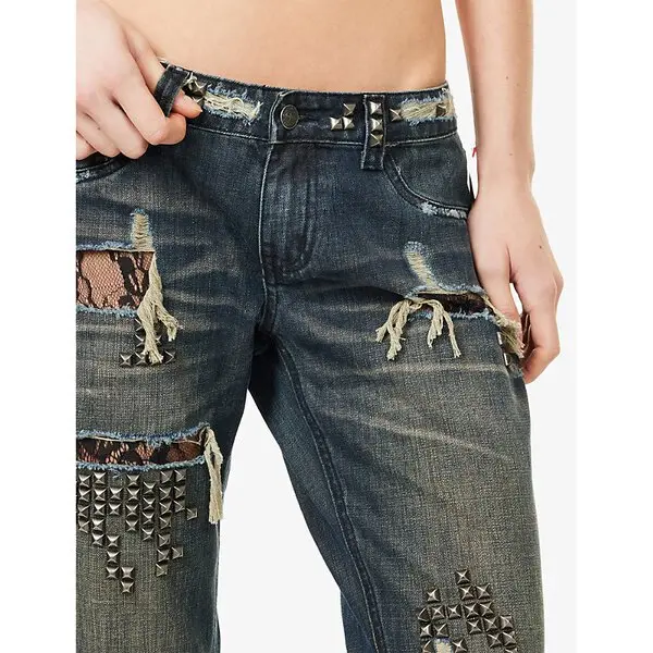 JADED LONDON Distressed Studded Denim Jeans