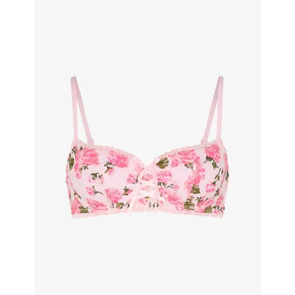 SAVAGE X FENTY Sinful Rose-print Lace Balconette Bra - Pink Rosy Passions Print