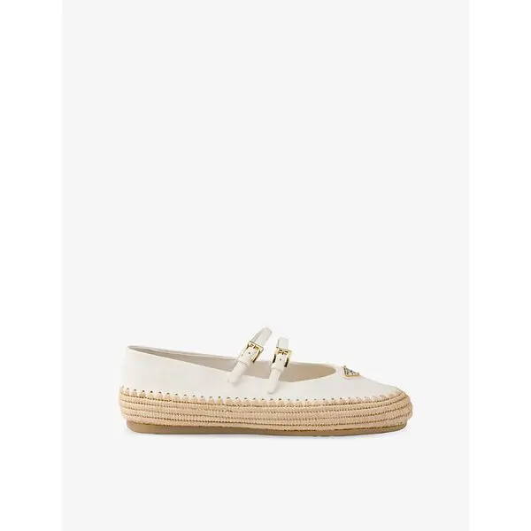 Prada Leather And Raffia Ballet Flats
