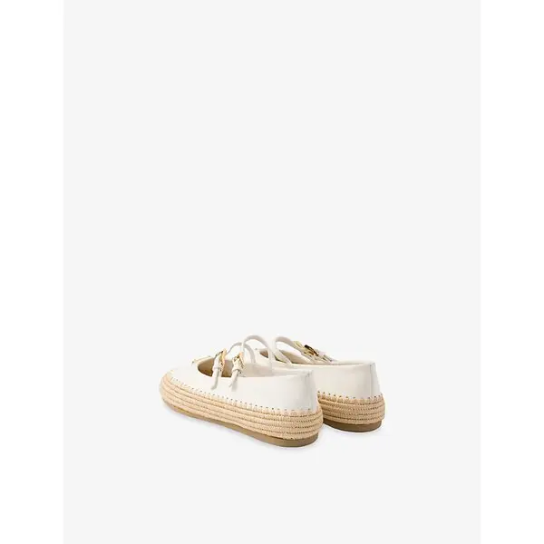 Prada Leather And Raffia Ballet Flats