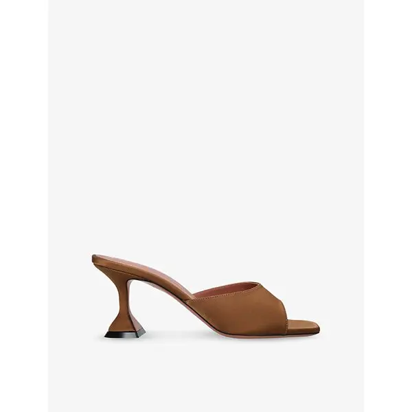 Amina Muaddi Lupita 70 Silk-satin Heeled Mules - Brown