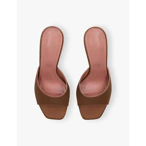 Amina Muaddi Lupita 70 Silk-satin Heeled Mules - Brown