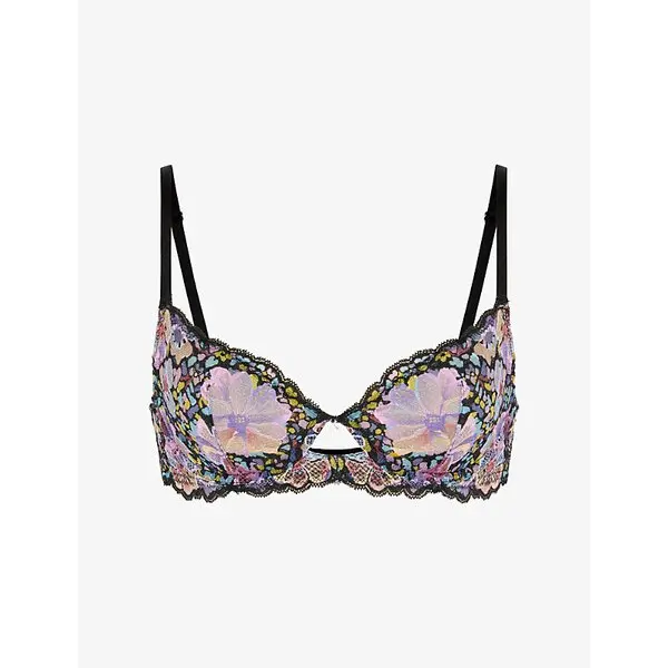 SAVAGE X FENTY Field Of Flowers Lace Unlined Plunge Bra - Black Caviar