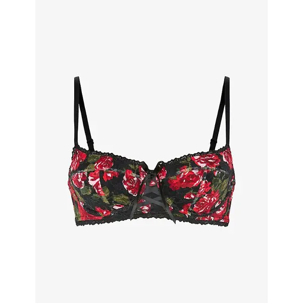 SAVAGE X FENTY Sinful Rose-print Lace Balconette Bra - Blk Caviar Ros Passi Prt