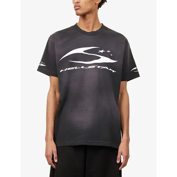 HELLSTAR Cursive Logo-print Cotton T-shirt - Black