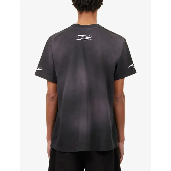 HELLSTAR Cursive Logo-print Cotton T-shirt - Black