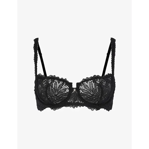 SAVAGE X FENTY Romantic Corded Lace Unlined Balconette Bra - Caviar