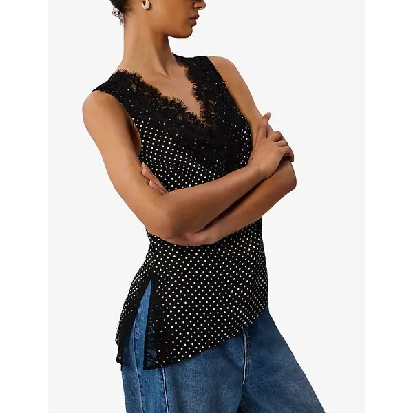 Whistles Polka-dot Lace-trim Woven Top