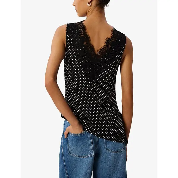 Whistles Polka-dot Lace-trim Woven Top