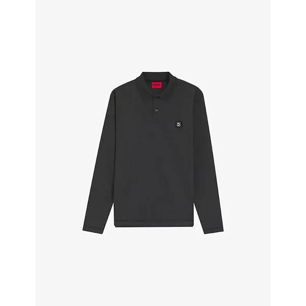 Hugo Stacked Logo-appliqué Long-sleeved Stretch-woven Polo Shirt - Medium Grey