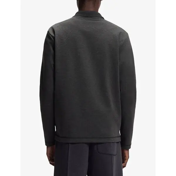 Hugo Stacked Logo-appliqué Long-sleeved Stretch-woven Polo Shirt - Medium Grey
