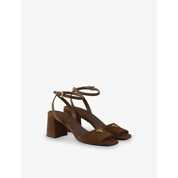 Prada Brand-plaque Suede Heeled Sandals - Brown