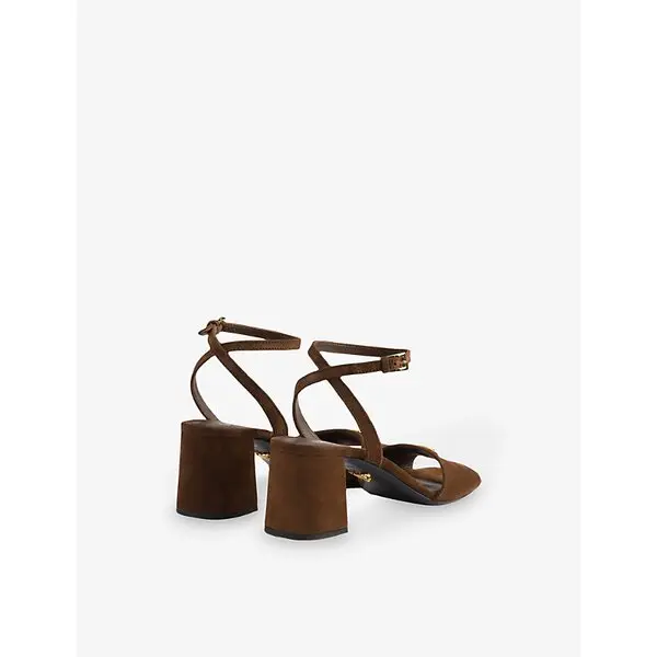 Prada Brand-plaque Suede Heeled Sandals - Brown