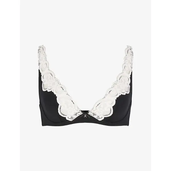 SAVAGE X FENTY Swirly Girly Unlined Woven Bra - Black Caviar/white Tea