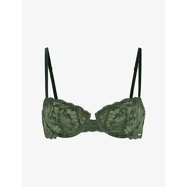 SAVAGE X FENTY Plush Rush Velvet Unlined Balconette Velvet Lace Bra - Green Juniper