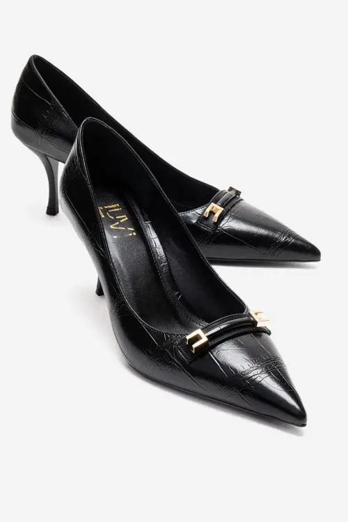 PROLOGUE SHOES Poesy Pointed Toe Stiletto Pump - Black Print