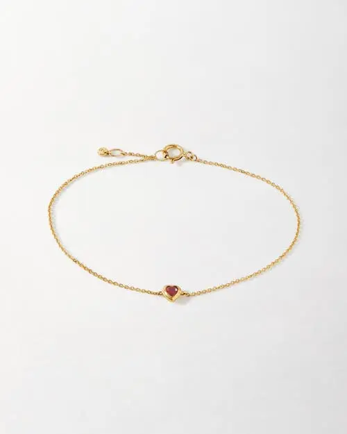 EDGE OF EMBER 14k Recycled Solid Gold Heart Ruby Bracelet - Metallic Gold