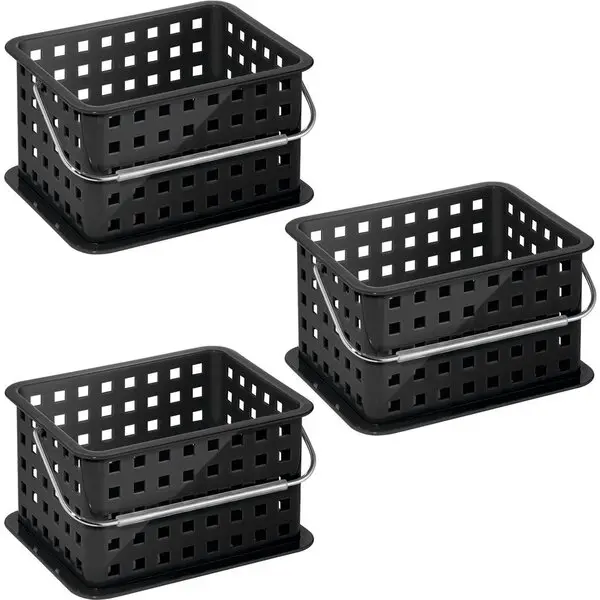 IDESIGN Small Stackable Shower Basketset Of 3clear/frostmade In Usa - Black