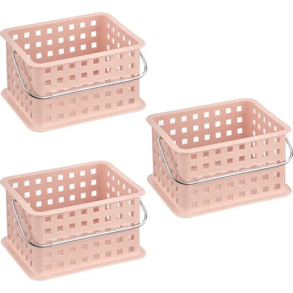 IDESIGN Small Stackable Shower Basketset Of 3clear/frostmade In Usa - Blush
