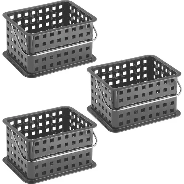 IDESIGN Small Stackable Shower Basketset Of 3clear/frostmade In Usa - Charcoal