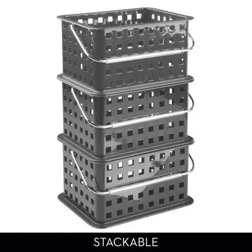 IDESIGN Small Stackable Shower Basketset Of 3made In Usa - Charcoal