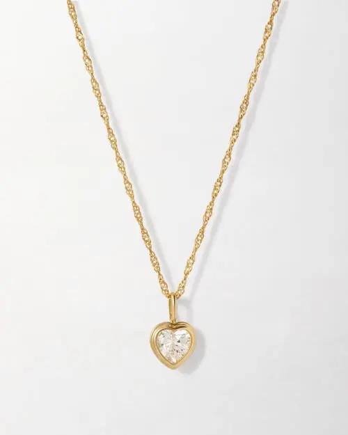 EDGE OF EMBER Solid Gold Heart White Sapphire Necklace - Metallic Gold
