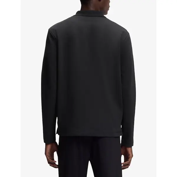Hugo Stacked Logo-appliqué Long-sleeved Stretch Cotton-blend Polo Shirt - Black