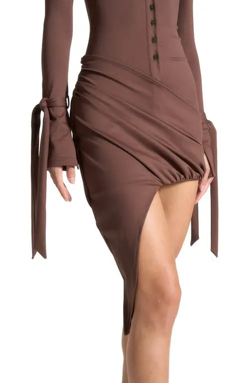Manière De Voir Draped Asymmetric Mini Dress - Brown
