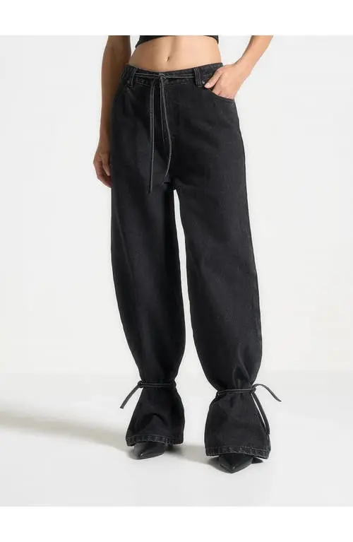 Manière De Voir Faye Wide Mid Rise Jeans With Tie Waist - Washed Black