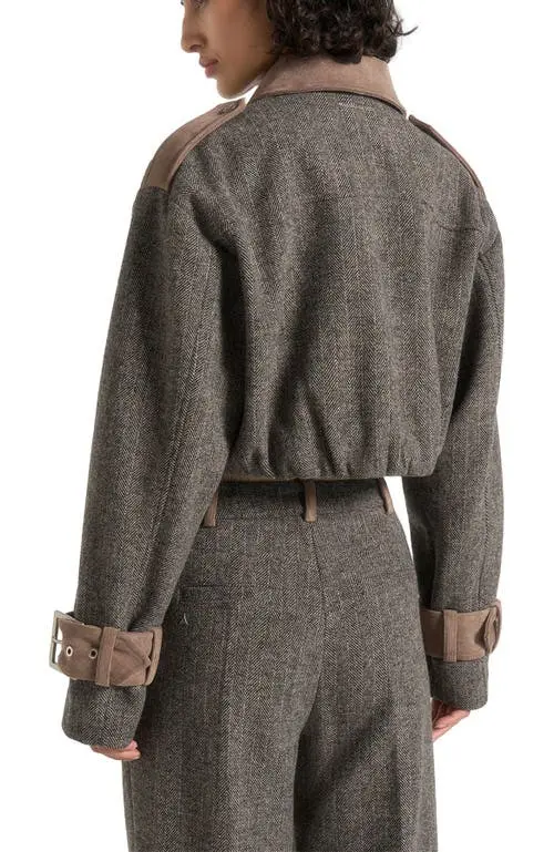 Manière De Voir Galia Herringbone And Suede Bungee Hem Jacket