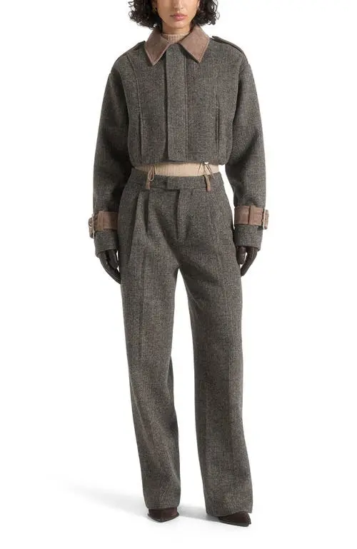 Manière De Voir Galia Herringbone And Suede Bungee Hem Jacket