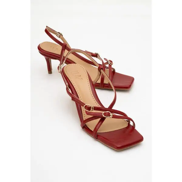 PROLOGUE SHOES Chaka Square Toe Stiletto Sandal - Red