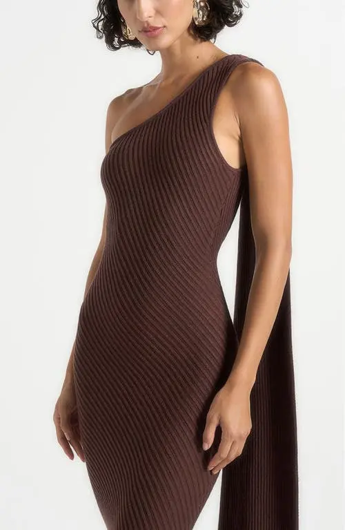Manière De Voir Laya Asymmetric Knit Midaxi Dress With Scarf - Brown