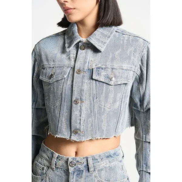 Manière De Voir Alice Cropped Denim Jacket - Mid Blue