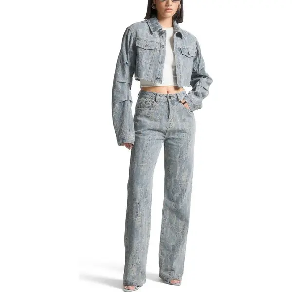 Manière De Voir Alice Cropped Denim Jacket - Mid Blue