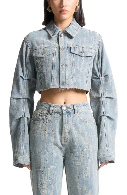 Manière De Voir Alice Cropped Denim Jacket - Mid Blue