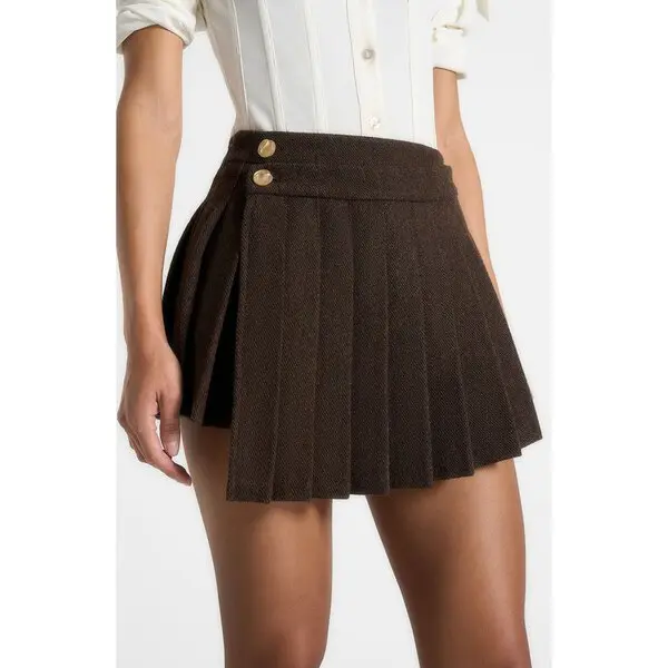 Manière De Voir Joelle Wool Asymmetric Pleated Mini Skirt - Brown