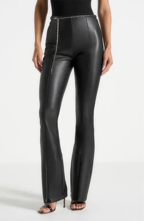 Manière De Voir Ninon Leather Fit And Flare Leggings With Chain - Black