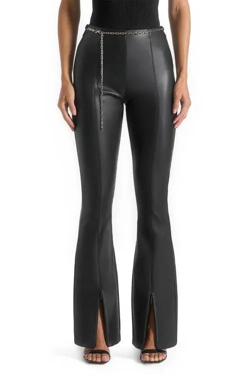 Manière De Voir Vegan Leather Fit And Flare Leggings With Chain Belt - Black