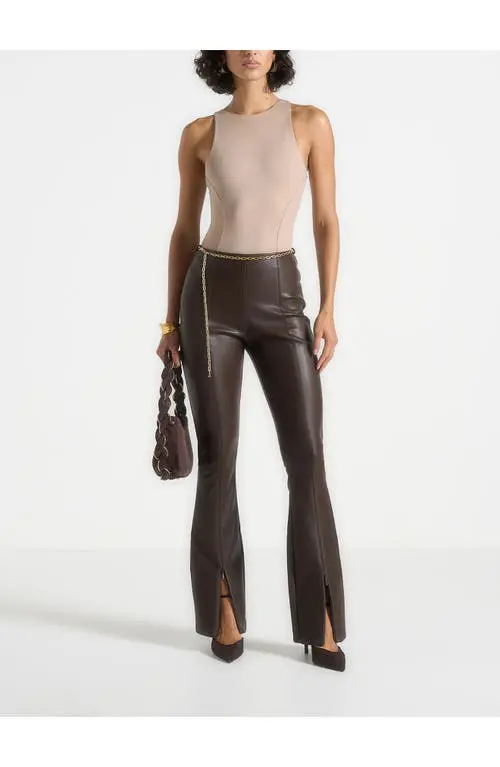 Manière De Voir Vegan Leather Fit And Flare Leggings With Chain Belt - Brown