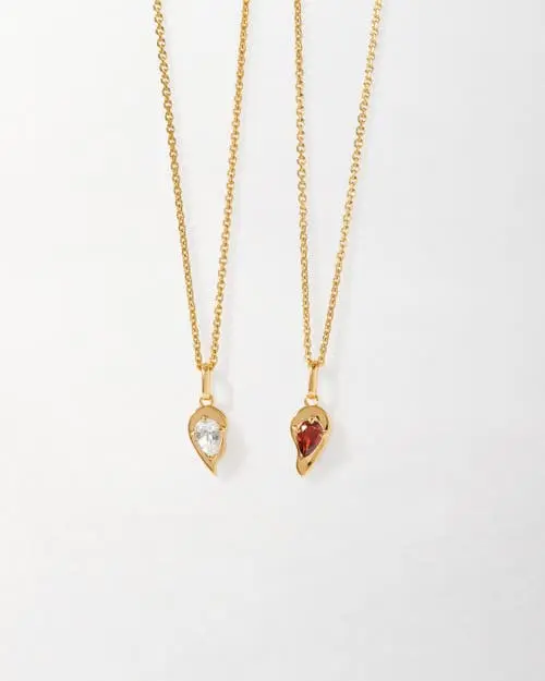 EDGE OF EMBER Toi Et Moi Garnet And Topaz Friendship Necklace Set - Metallic Gold