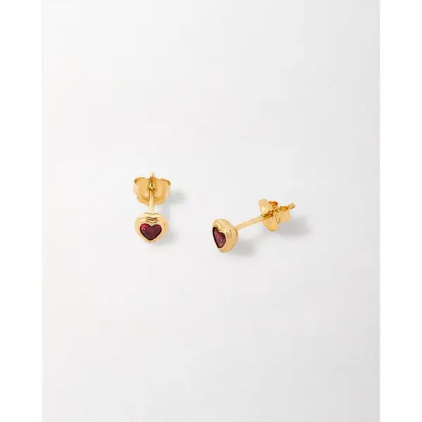 EDGE OF EMBER Solid Gold Heart Ruby Stud Earrings - Metallic Gold
