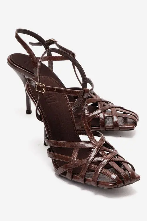 PROLOGUE SHOES Allos Stiletto Sandal - Brown