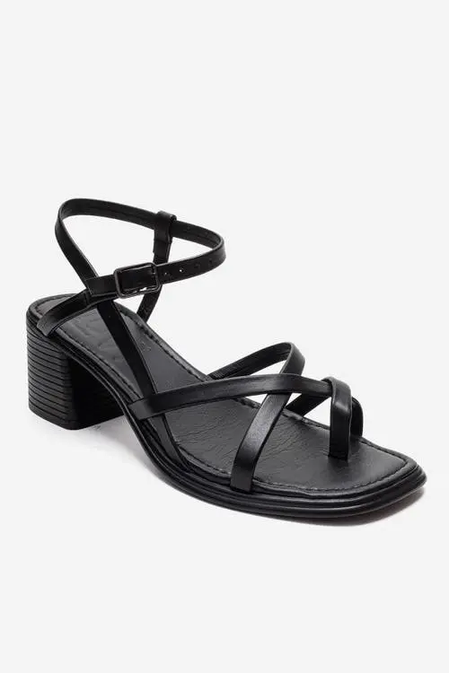 FOREVER & ALWAYS SHOES Leather Block Heel Sandal - Black