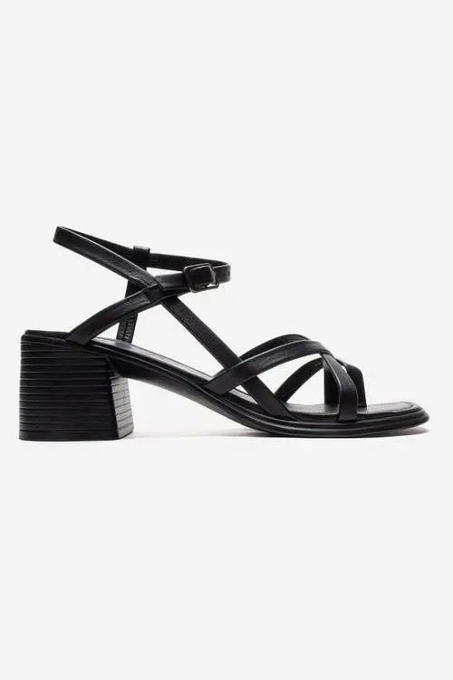 FOREVER & ALWAYS SHOES Leather Block Heel Sandal - Black